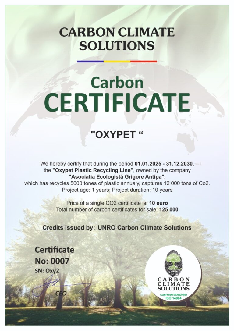 Linie reciclare sticle OXYPET - CARBON CLIMATE SOLUTIONS